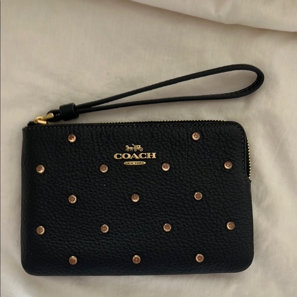 Coach | Bags | Coach Black And Gold Studded Wristlet Clutch | Poshmark